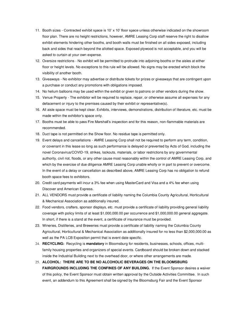 Exhibitor Info, RULES & REGULATIONS – AMRE EVENTS